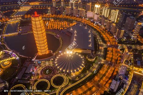 航拍郑州大玉米楼千玺广场夜景 都市风光 建筑摄影 摄影素材 汇图网www huitu