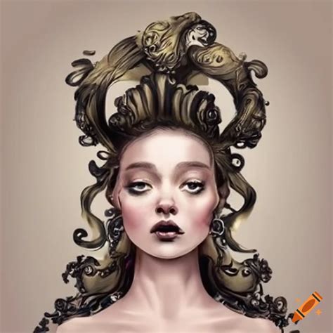 Surrealistic Black Hair Spread In Golden Clouds With Crazy Surrealistic