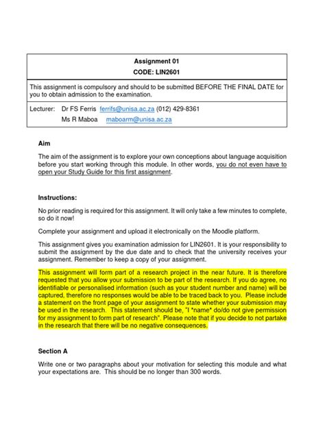 Lin2601 Assignment 1 S1 2024 Pdf First Language Learning