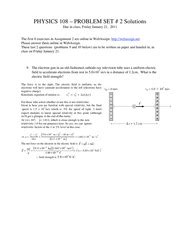 Homework With Solutions Physics Problem Set Solutions Due In Class Friday January