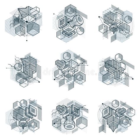Isometric Abstract Backgrounds With Linear Dimensional Shapes V Stock Vector Illustration Of
