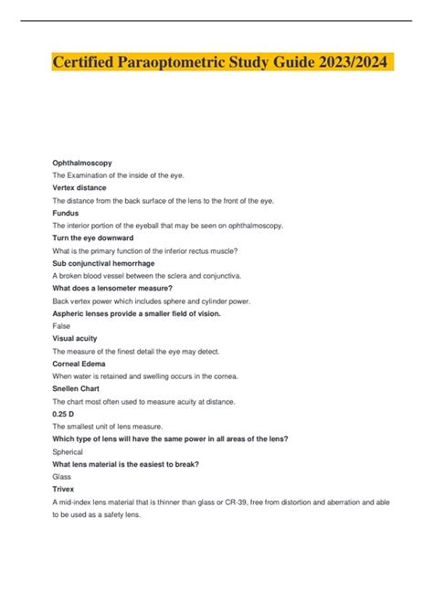 Certified Paraoptometric Study Guide 2023 2024 Certified Paraoptometric Stuvia US