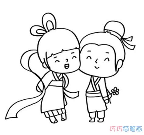 卡通牛郎织女怎么画涂色带步骤简单又漂亮儿童画 巧巧简笔画