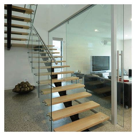 Prima Wooden Tread And Glass Railing Straight Staircase Straight