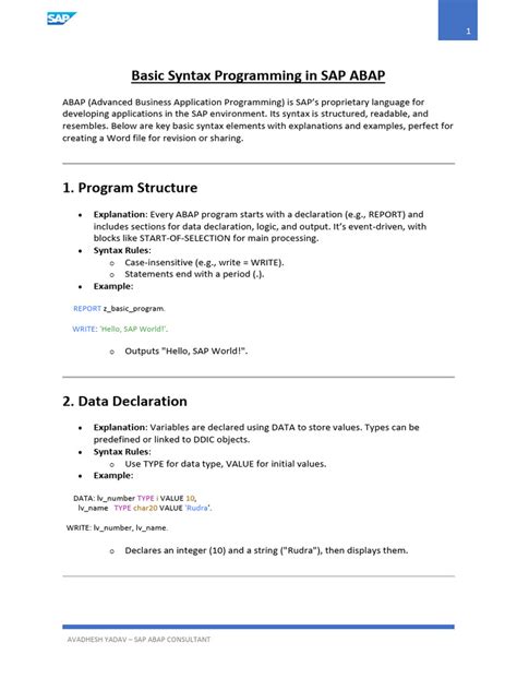 Sap Abap Basic Syntax Programming For Beginners Pdf Data Type String Computer Science