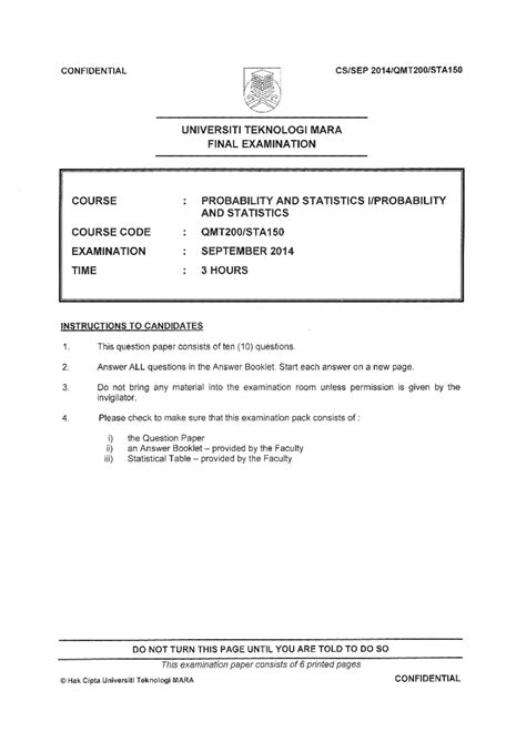 Faculty Computer Sciences AND Mathematic Session Diploma QMT STA CONFIDENTIAL