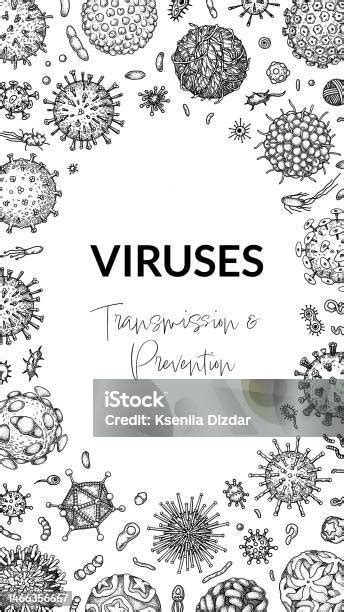 Latar Belakang Vertikal Virus Dalam Gaya Sketsa Bakteri Yang Ditarik