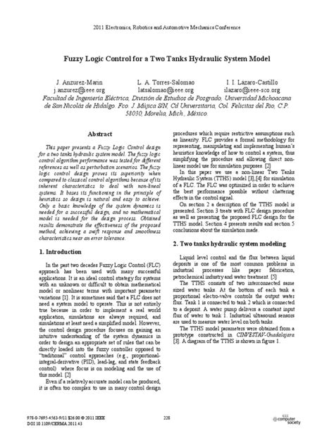 Fuzzy Logic Control For A Two Tanks Hydraulic System Model Pdf