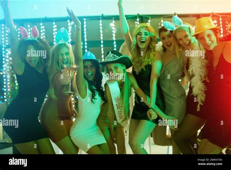Having An Epic Bachelorette Party Portrait Of A Group Of Young Woman
