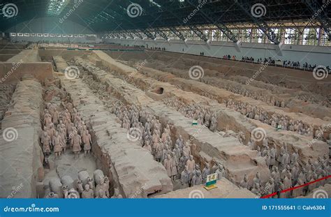 The Excavated Terracotta Warrior Statues At The Museum In Xi` An China