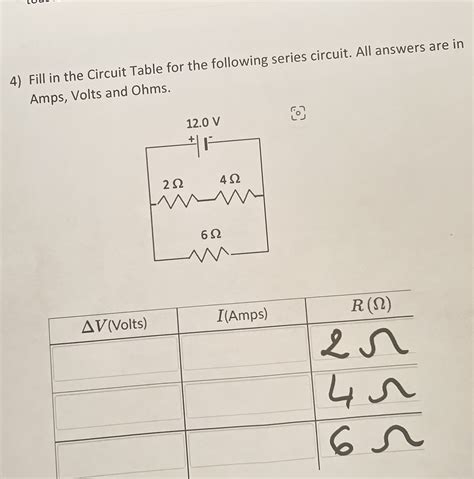 solved 4 fill in the circuit table for the following series