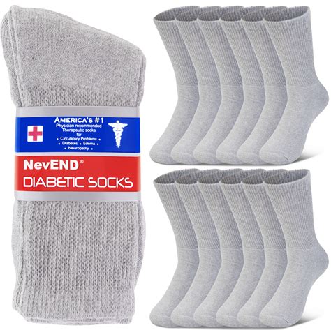 Nevend 12 Pairs Cotton Diabetic Socks Crew For Men And Women Non