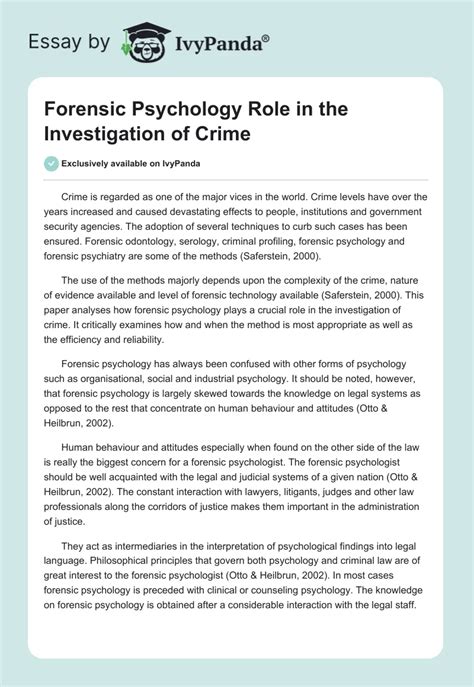 Forensic Psychology Role In The Investigation Of Crime 2400 Words Essay Example