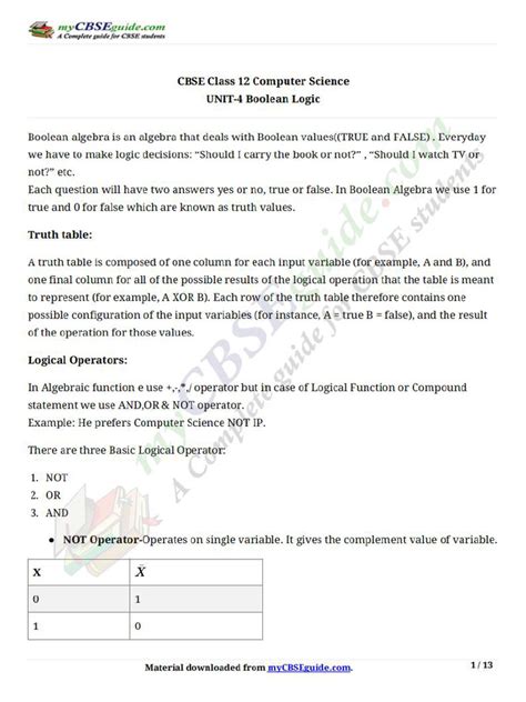 12 Cs Revision 7 Boolean Logic Pdf