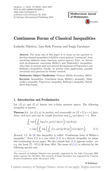 Continuous Forms Of Classical Inequalities Request Pdf