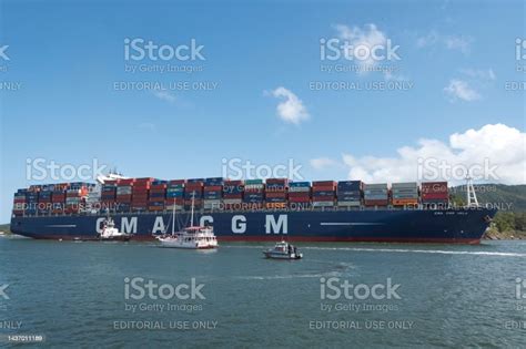 Santos City Brazil Cma Cgm Vela Container Ship Leaving The Port Of