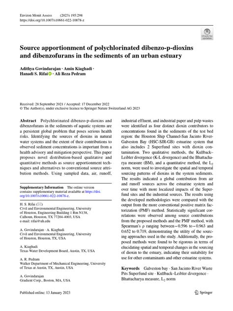 Source Apportionment Of Polychlorinated Dibenzo P Dioxins And Dibenzofurans In The Sediments Of
