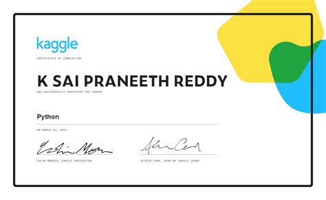 K Sai Praneeth Reddy Completed The Python Course On Kaggle
