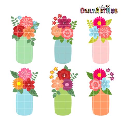 Flower Jars Clip Art Set Daily Art Hub Graphics Alphabets And Svg