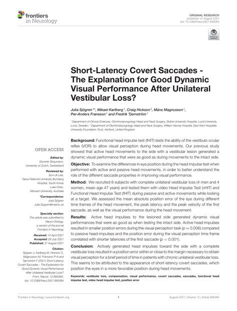 Pdf Short Latency Covert Saccades The Explanation For Good Dynamic Visual Performance After