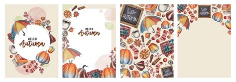 수채화 손 은 레터링 포스터 세트와 가을 장식 배경을 그립니다 포스터 인쇄 카드 엽서 배너 수확 축제 상점 직물 템플릿 결혼식 생일에 사용 0명에 대한 스톡 벡터 아트 및