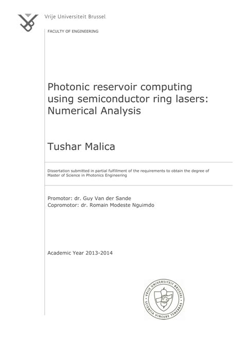 Pdf Photonic Reservoir Computing Using Semiconductor Ring Laser Numerical Analysis
