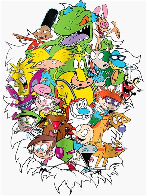 Nickelodeon Classic Characters Bursting Through Sticker By Williammoon Redbubble Old