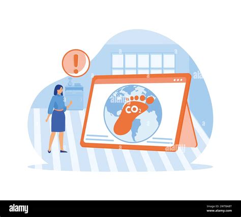 Energy Efficiency Concept Woman Using Reduce Carbon Footprint Flat Vector Modern Illustration