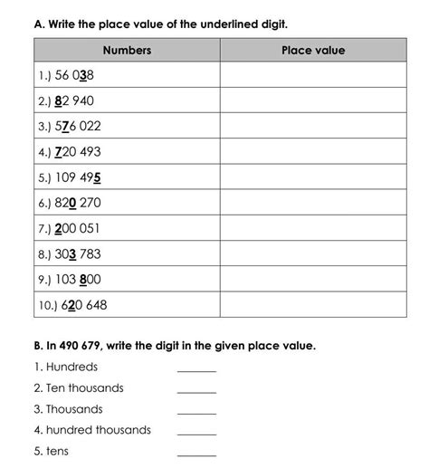 A Write The Place Value Of The Underlined StudyX