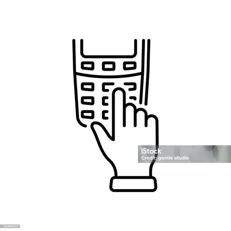손은 지불 라인 아이콘에 대한 Pos에 암호를 입력합니다 지불 선형 픽토그램에 대한 보안 은행 키 번호입니다 터미널 키보드 개요