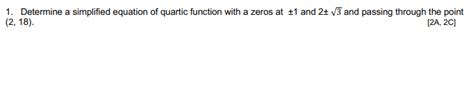 Solved 1 Determine A Simplified Equation Of Quartic