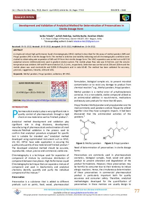 Pdf Development And Validation Of Analytical Method For Determination Of Preservatives In