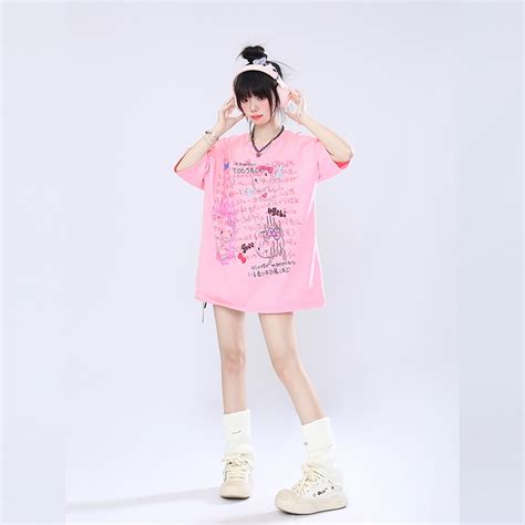 Kawaii Japanese Hello Kitty Graffiti Print T Shirt Kawaii Fashion