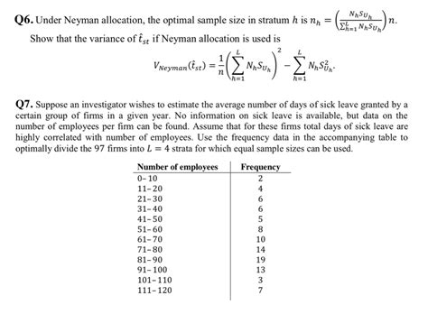 Solved Q6 Under Neyman Allocation The Optimal Sample Size