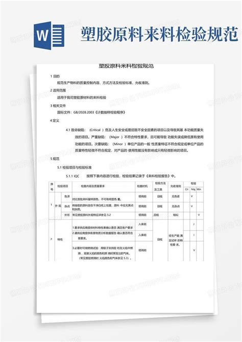 塑胶原料来料检验规范word模板下载编号lmznzwde熊猫办公