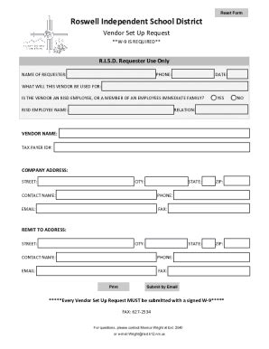 Fillable Online New Vendor Set Up Request Form Template Fax Email Print