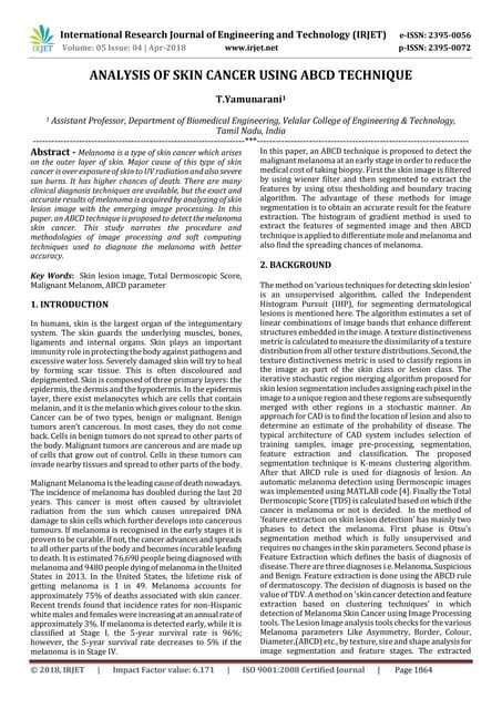 Irjet Analysis Of Skin Cancer Using Abcd Technique Pdf