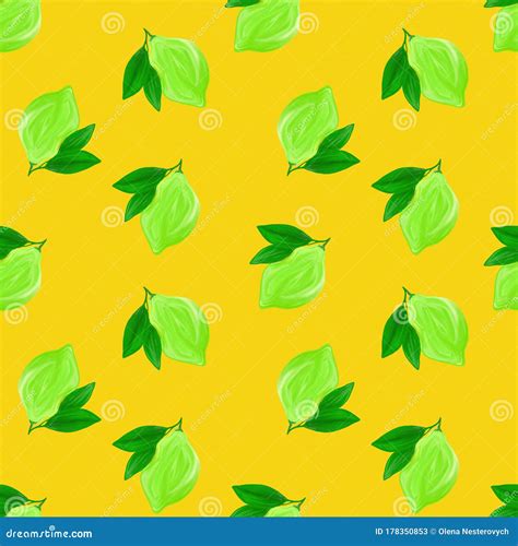 A Seamless Lime Pattern On Yellow Background The Seamless Pattern Of Fresh Citrus Fruit Lime