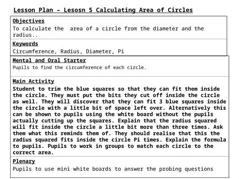 Ppt Lesson Plan Lesosn 5 Calculating Area Of Circles Dokumentips
