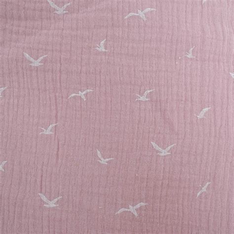 Tissu Double Gaze Oiseaux Parme Oeko Tex Mercerine