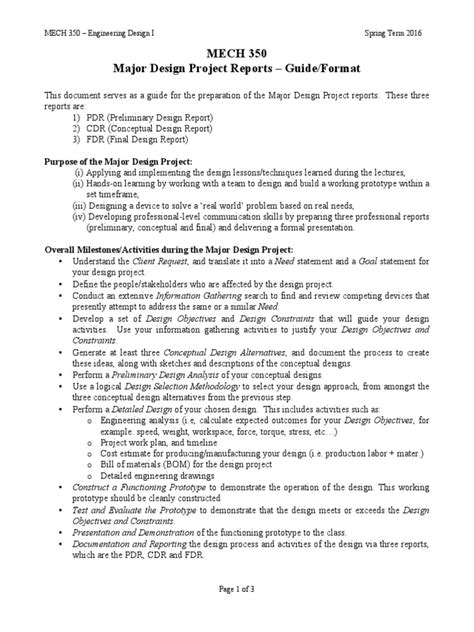 Major Project Reports Pdr Cdr Fdr Guide Pdf Engineering Design