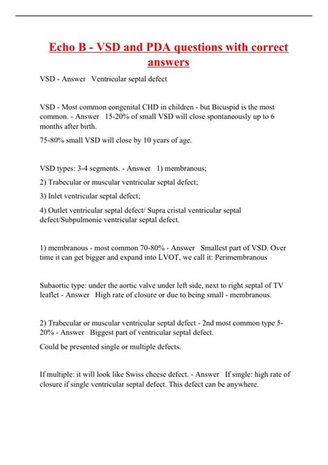 Echo B Vsd And Pda Questions With Correct Answers Cardiovascular Ultrasound Stuvia Us