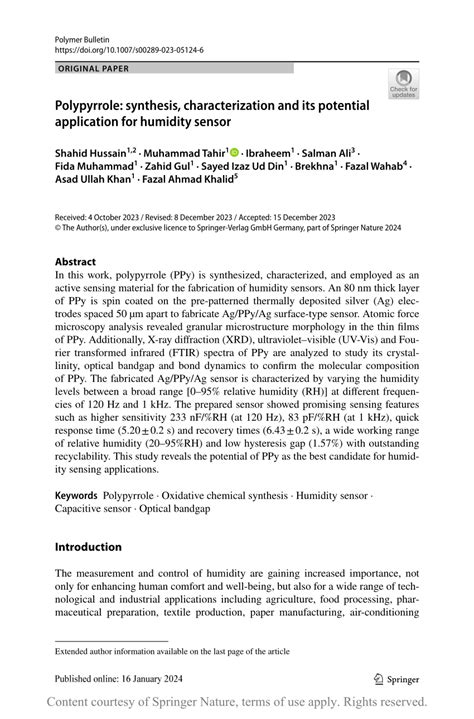 Polypyrrole Synthesis Characterization And Its Potential Application For Humidity Sensor