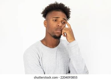 Portrait Sad African American Man Thinking Stock Photo 2204093855
