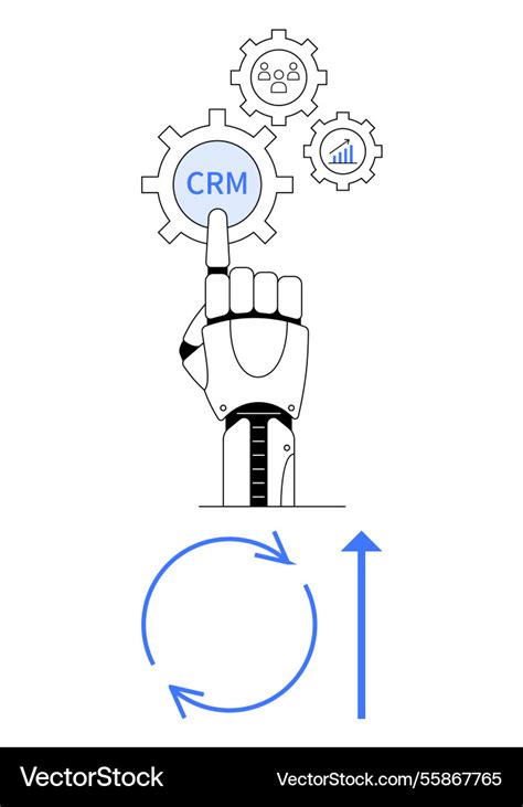 Robotic Hand Interacting With Crm Gear And Growth Vector Image