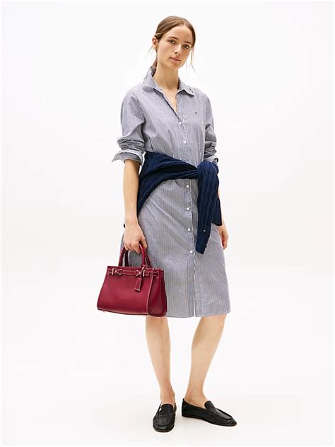 Gestreiftes Midi Hemdblusenkleid Aus Popeline Blau Tommy Hilfiger