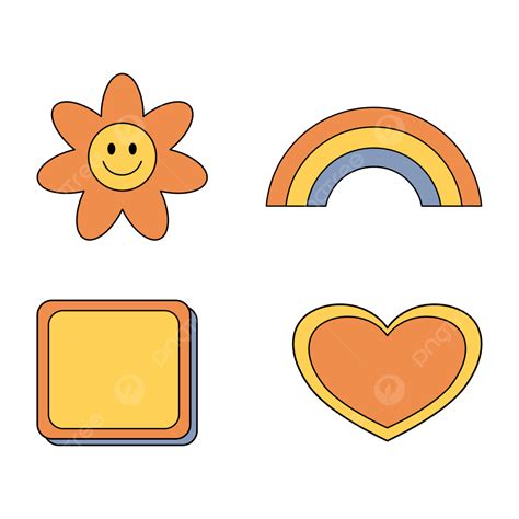 Cute Retro Elements Collection Vector Retro Cute Cartoon Png And