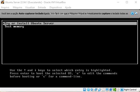 erro ao executar o ubuntu na máquina virtual linux onboarding usando