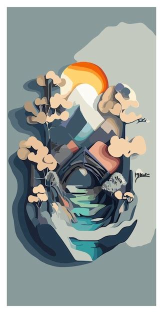 Paysage de papier fond de paysage de ciel découpé en papier mignon avec