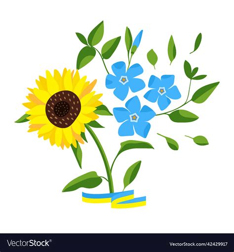 Hand Drawn Sunflower And Periwinkles Royalty Free Vector